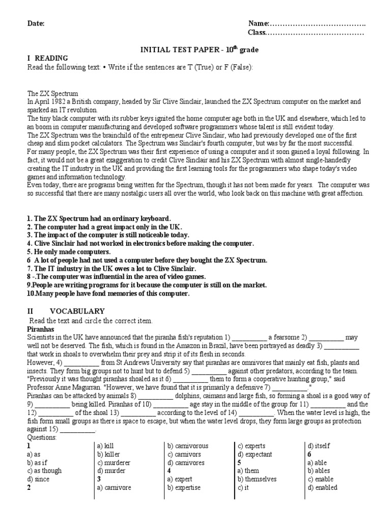 TESTARE INITIALA A X-A Limba Engleza | PDF | Computing | Computing And ...