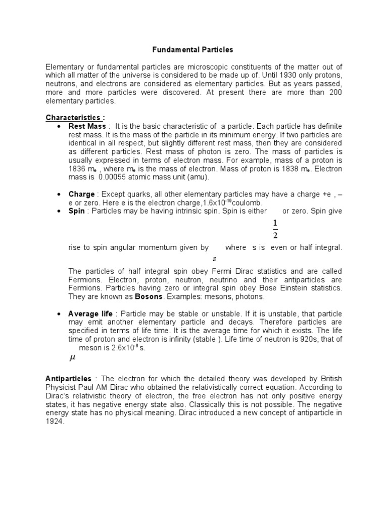 Fundamental Particles Notes | PDF | Elementary Particle | Boson