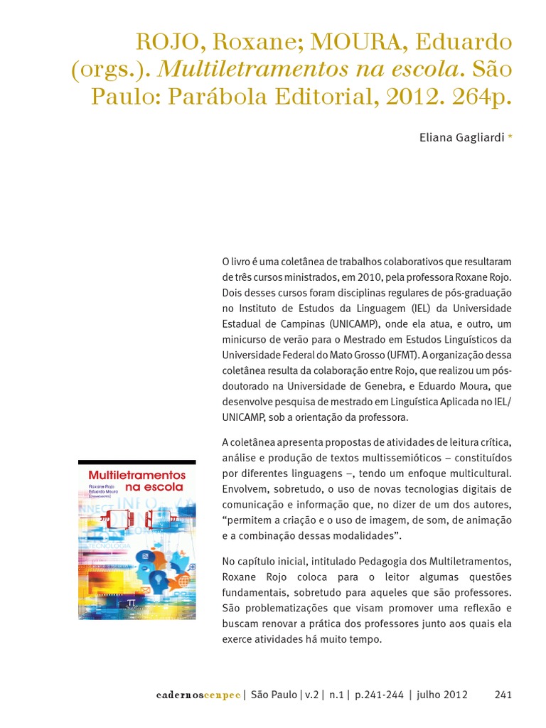 ROJO, Roxane MOURA, Eduardo (Orgs.) - Multiletramentos Na Escola. | PDF ...