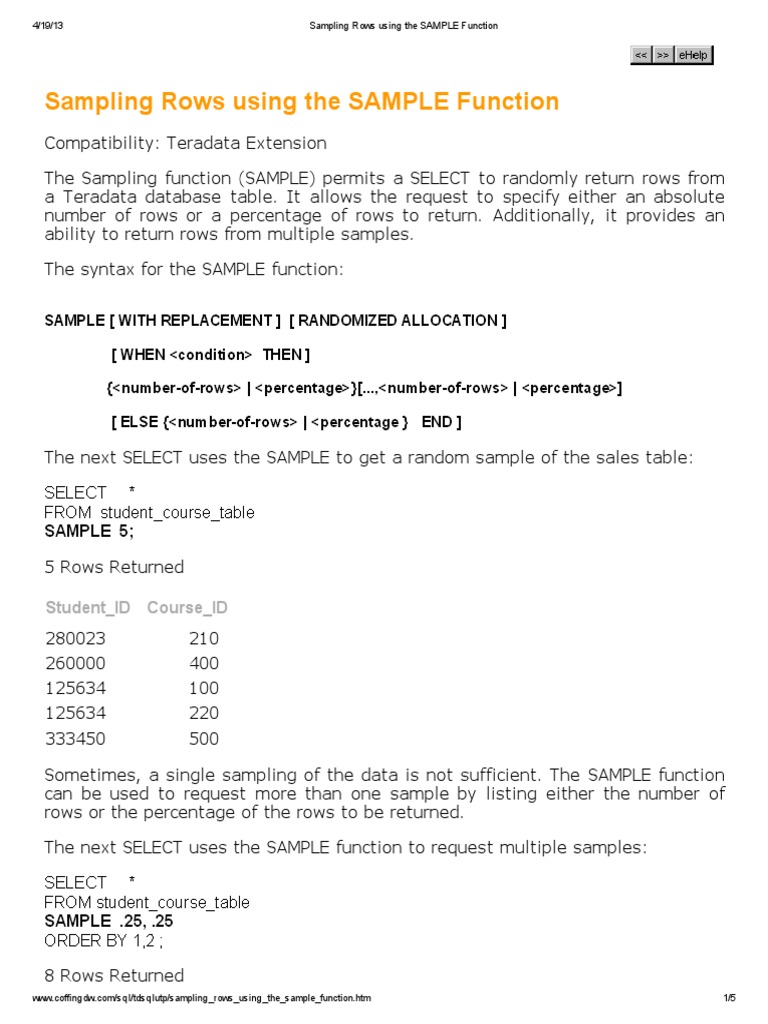 Sampling Rows Using The SAMPLE Function PDF | PDF | Sampling ...