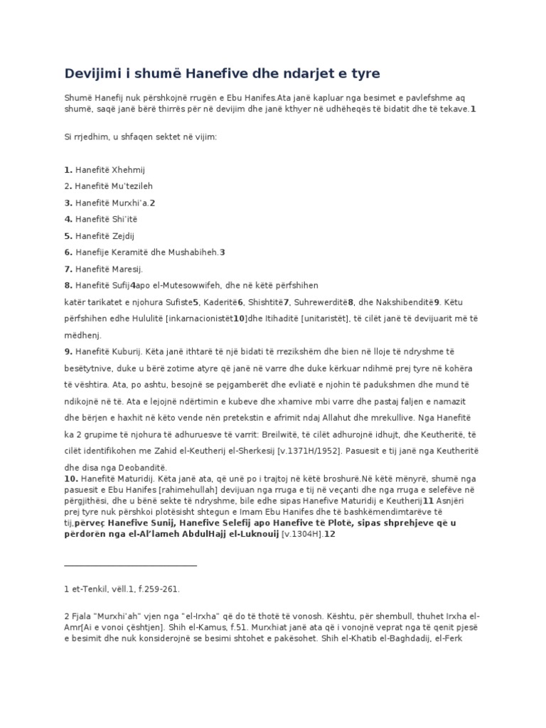 Devijimi I Shumë Hanefive Dhe Ndarjet e Tyre | PDF