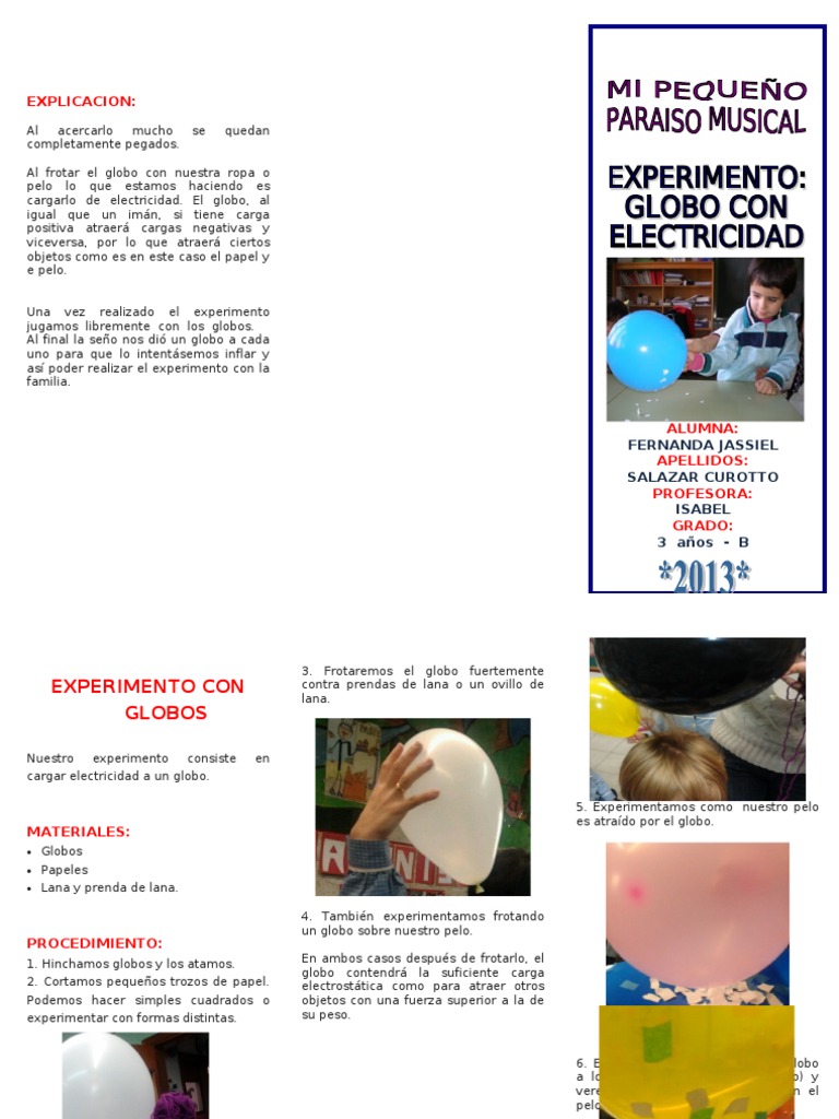 Triptico - Experimento - Globo Electricidad | PDF