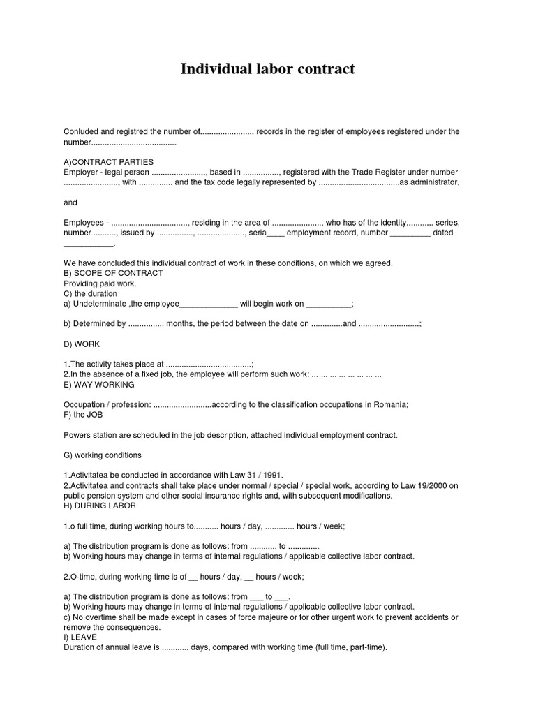 Individual Labour Contract | PDF | Employment | Labour Law