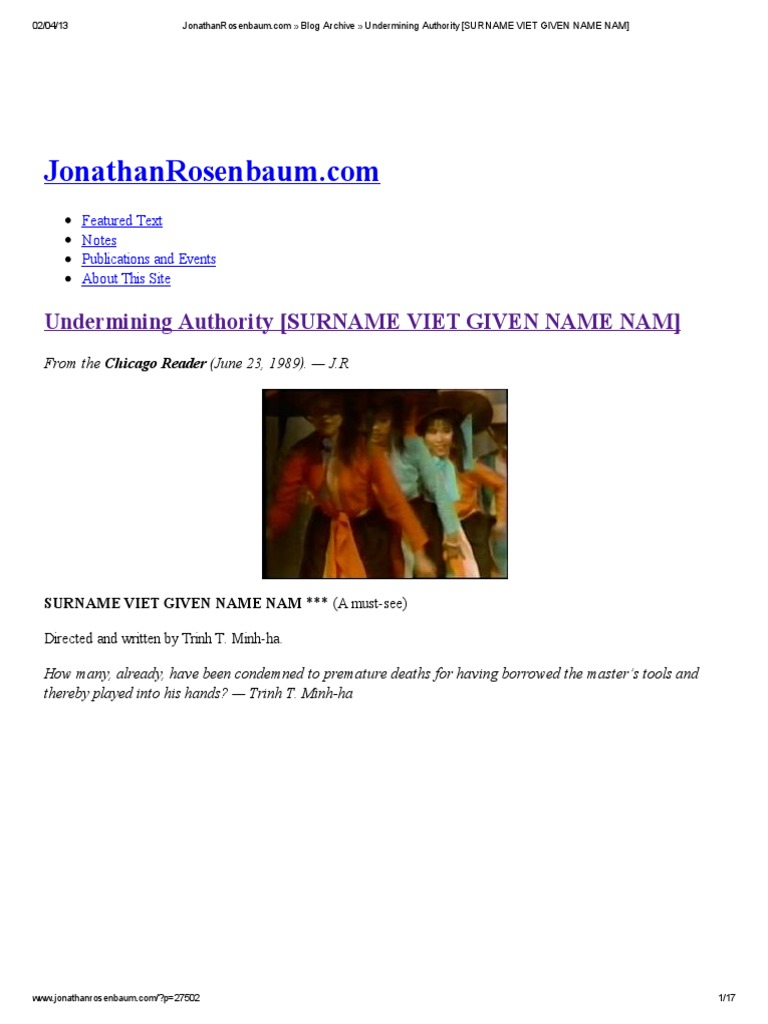JonathanRosenbaum - Surname Viet Given Name Nam | Download Free PDF ...