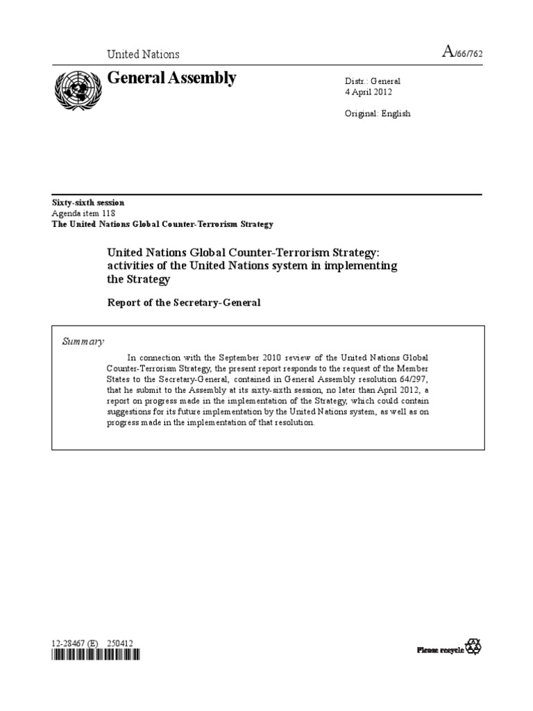 General Assembly: United Nations | PDF | Counter Terrorism | Money ...