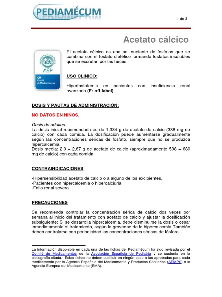 Acetato cálcico | Calcio | Medicamentos con receta