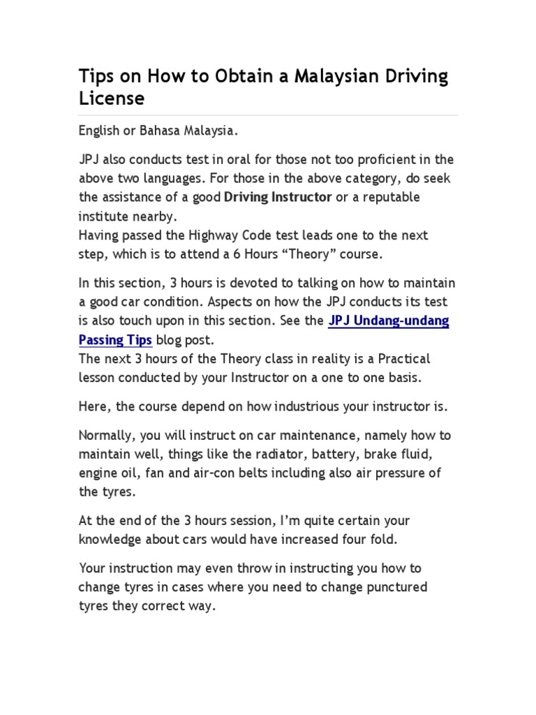 7 Tips On How To Obtain A Malaysian Driving License | PDF | Driver's ...