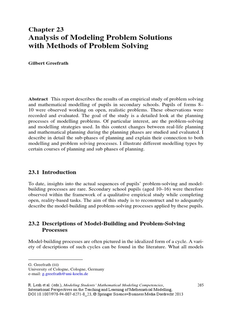Analysis of Modeling Problem Solutions With Methods of Problem Solving ...