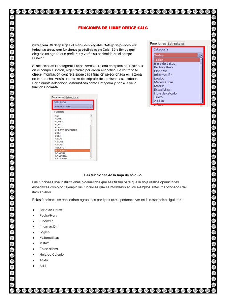 Funciones de Libre Office Calc | PDF | Hoja de cálculo | Bases de datos