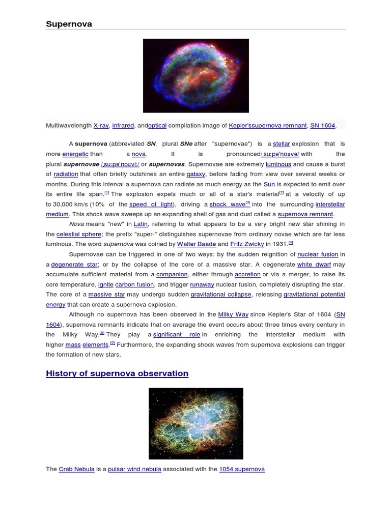 Supernova: History of Supernova Observation | PDF | Supernova | Stars