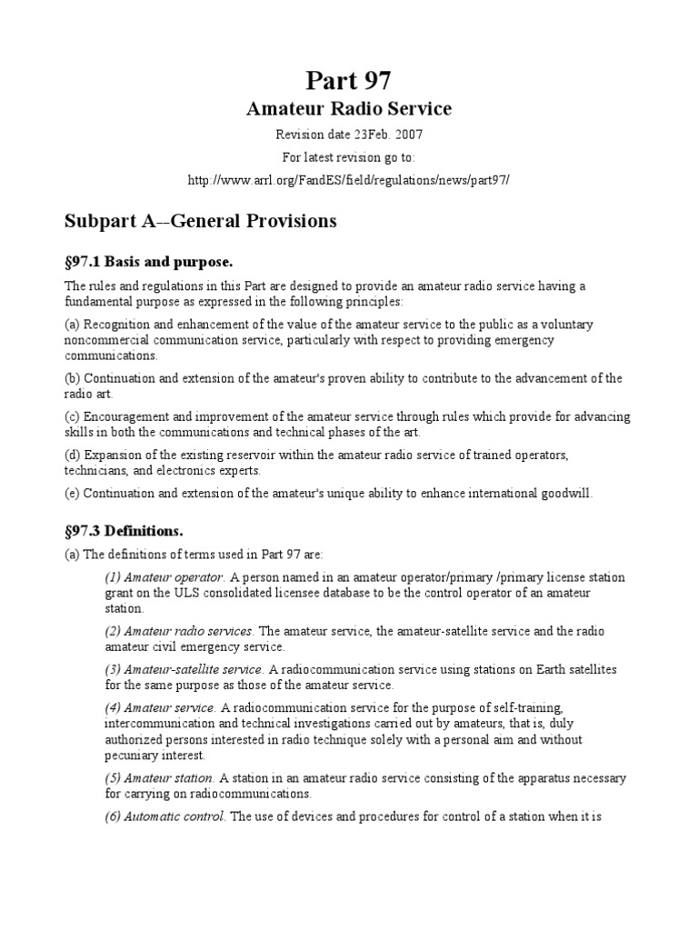 Part 97 Rules 23feb2007 | PDF | Amateur Radio | Federal Communications ...