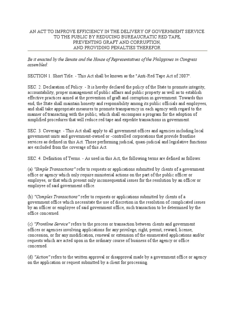 An Act To Improve Efficiency in The Delivery of Government Service - Ra ...