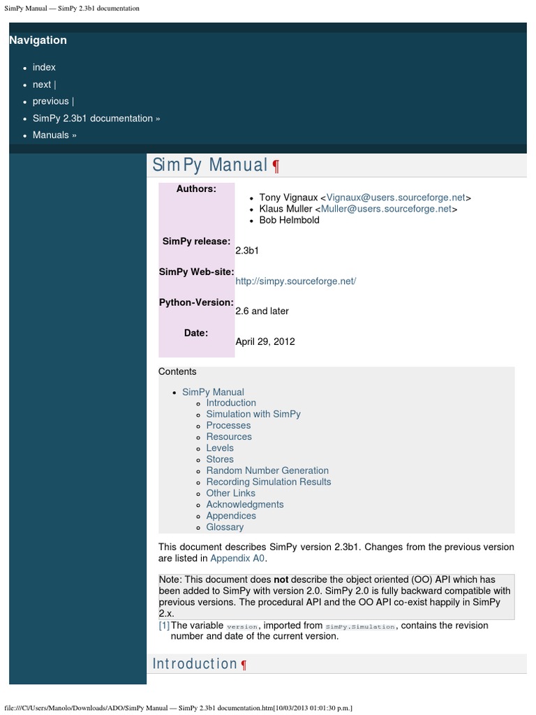 SimPy Manual - SimPy 2.3b1 Documentation PDF | PDF | Class (Computer Programming) | Application ...