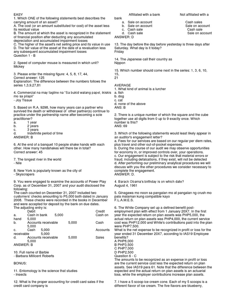 Accounting & Trivia Quiz | PDF | Debits And Credits | Depreciation