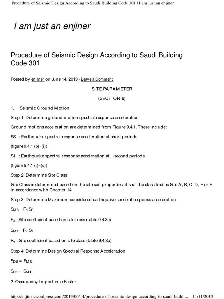 Procedure of Seismic Design According To Saudi Building Code 301 PDF ...