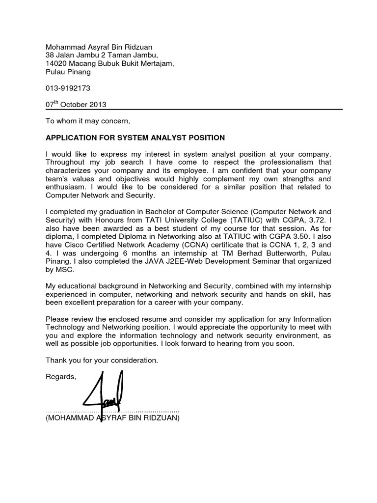 Application for System Analyst Role | PDF | Computing And Information ...