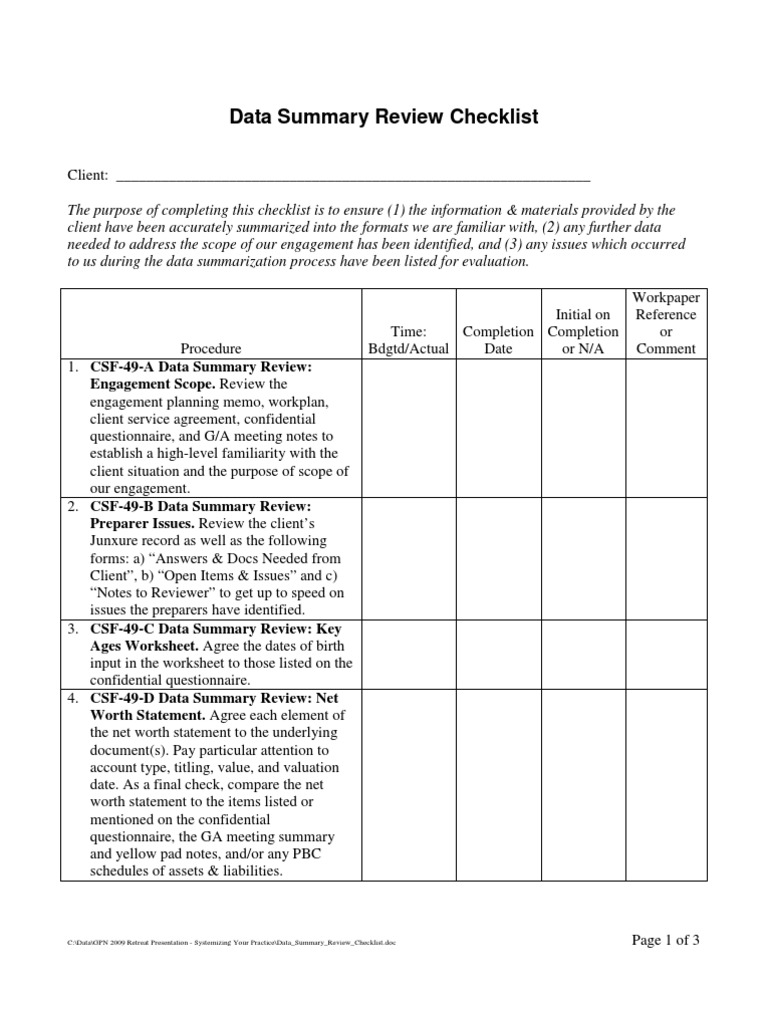 Checklist For Writing A Summary