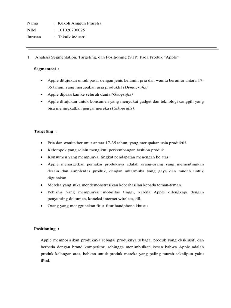Analisis Segmentation, Targeting, Dan Positioning | PDF