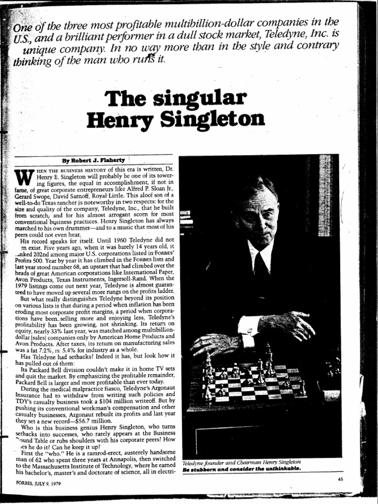Henry Singleton 1979 PDF | PDF