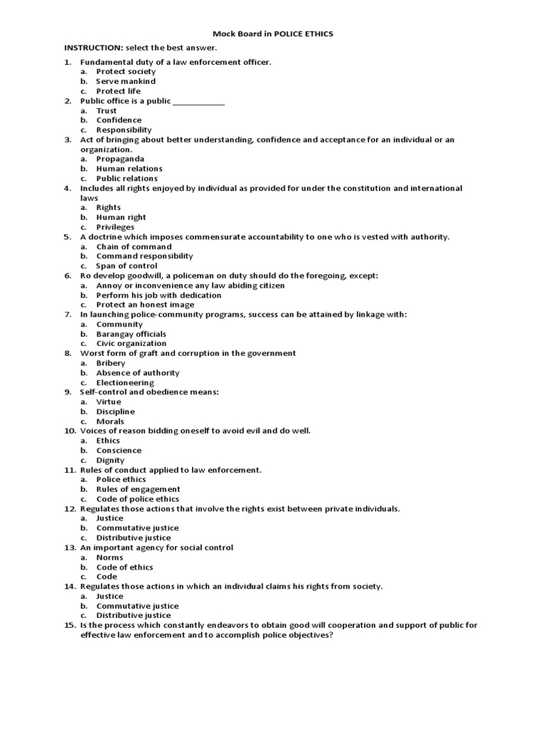Police Ethics Exam | PDF | Courage | Public Relations