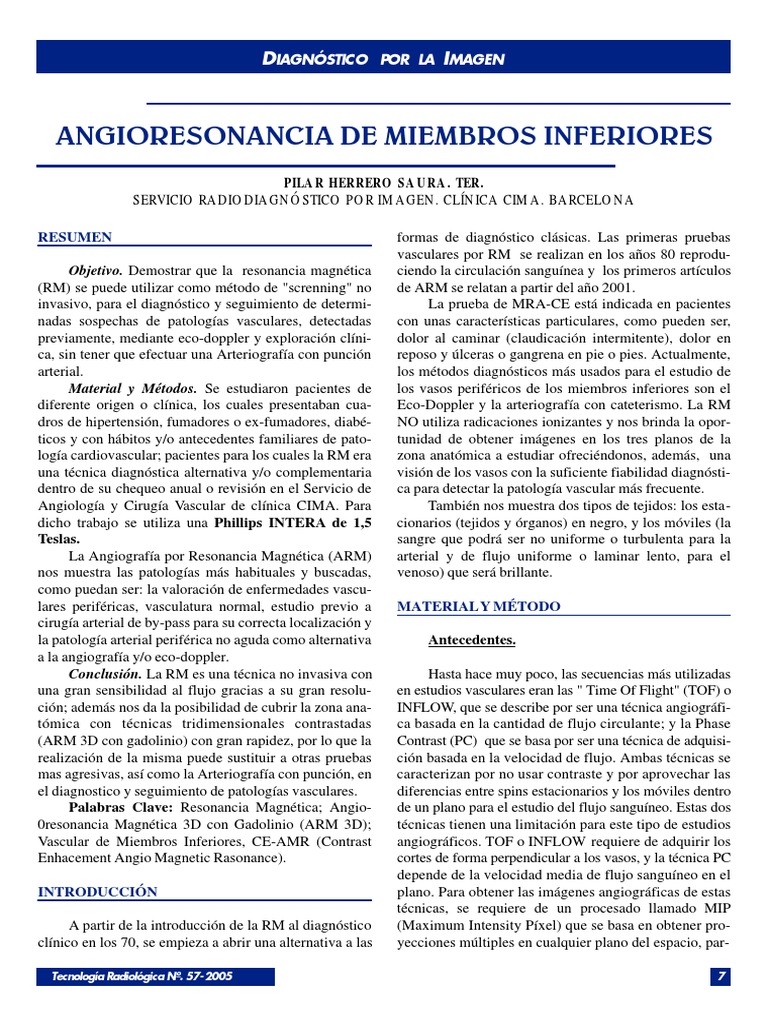 Angioresonancia de Miembros Inferiores | PDF | Angiografía | Artería