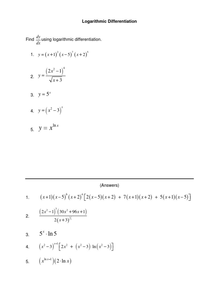 Logarithmic Differentiation Guide | PDF | Mathematical Analysis | Calculus