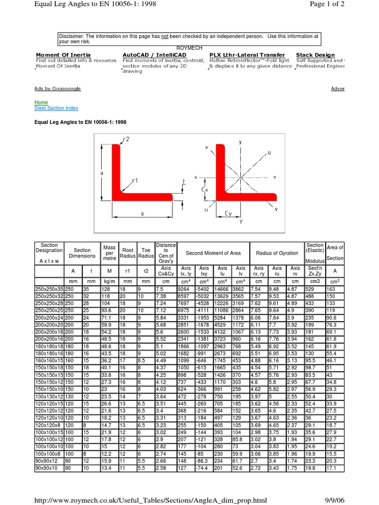 Equal Angle Section Table | PDF | Space | Geometric Measurement