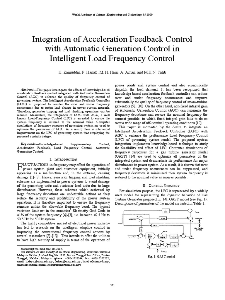 Integration of Acceleration Feedback Control With Automatic Generation ...