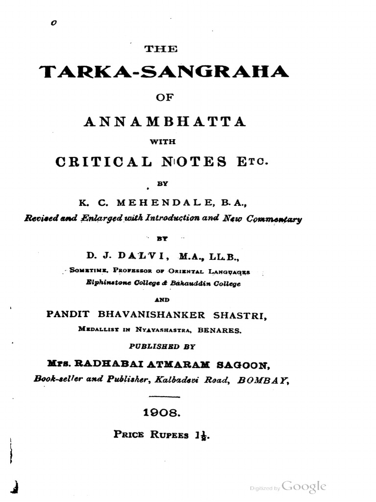 Tarka Sangraha with Commentary & Notes - KC Mehendele 1908.pdf