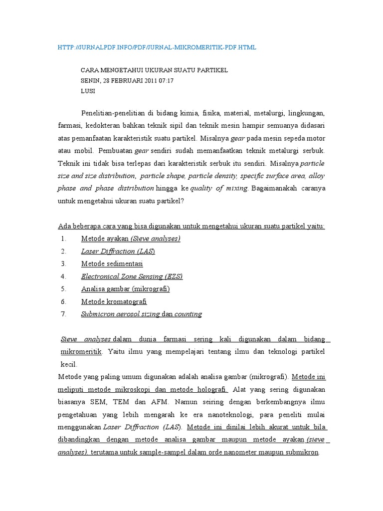 Cara Mengetahui Ukuran Suatu Partikel | PDF