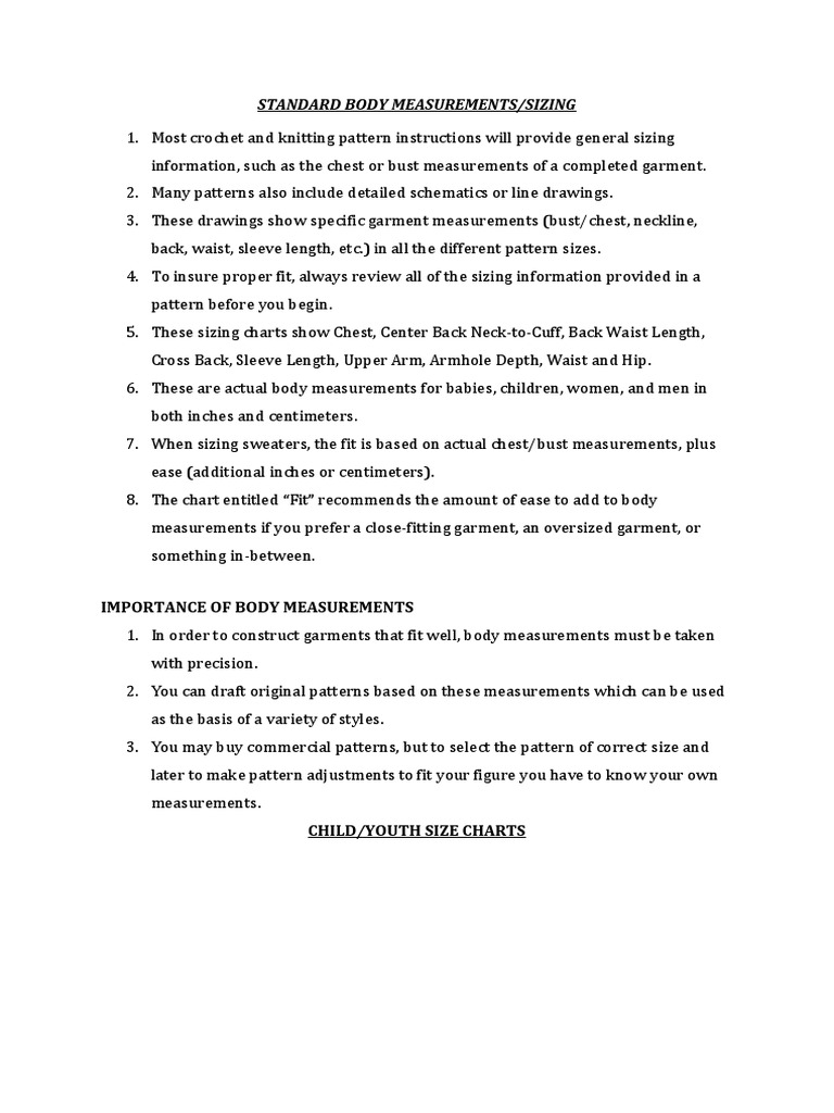 Standard Body Measurements | PDF | Wellness