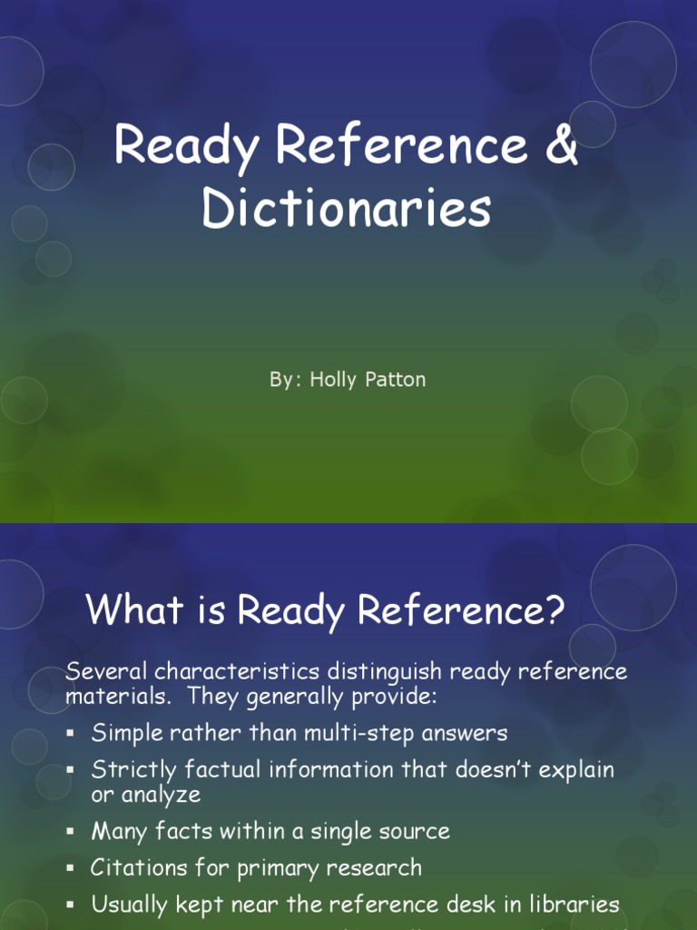 Ready Reference Dictionaries-Holly Patton | PDF | Dictionary ...