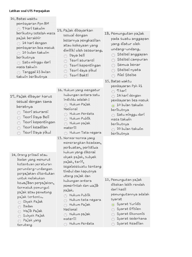 Latihan Soal Uts Perpajakan | PDF