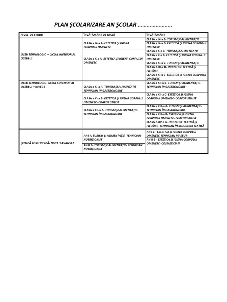 Plan de Scolarizare | PDF