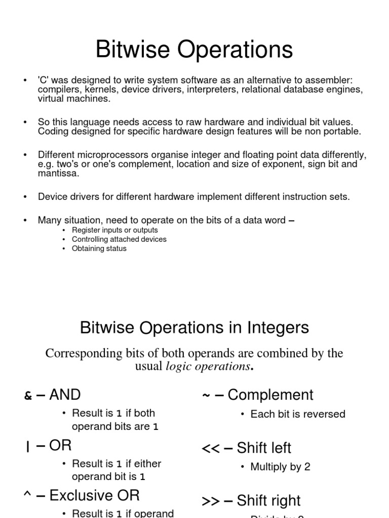 Bitwise Operations | PDF | Bit | Computer Science