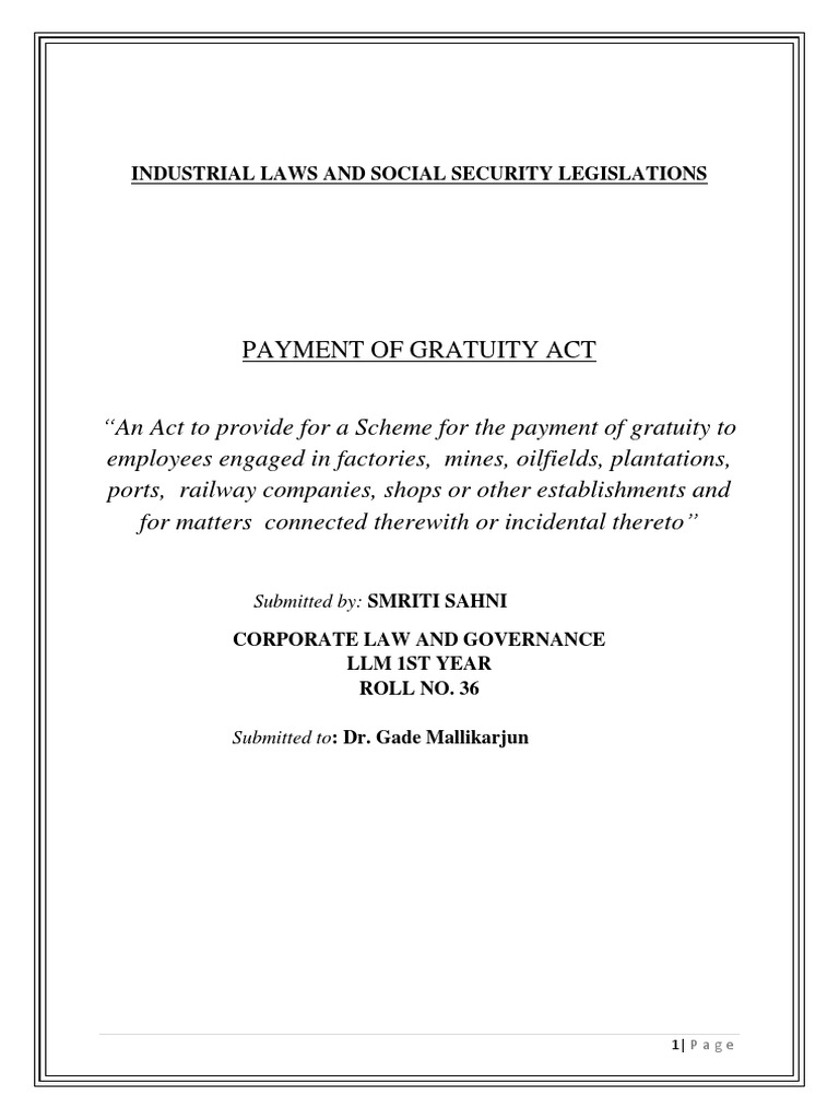 Payment of Gratuity Act | PDF | Gratuity | Employment