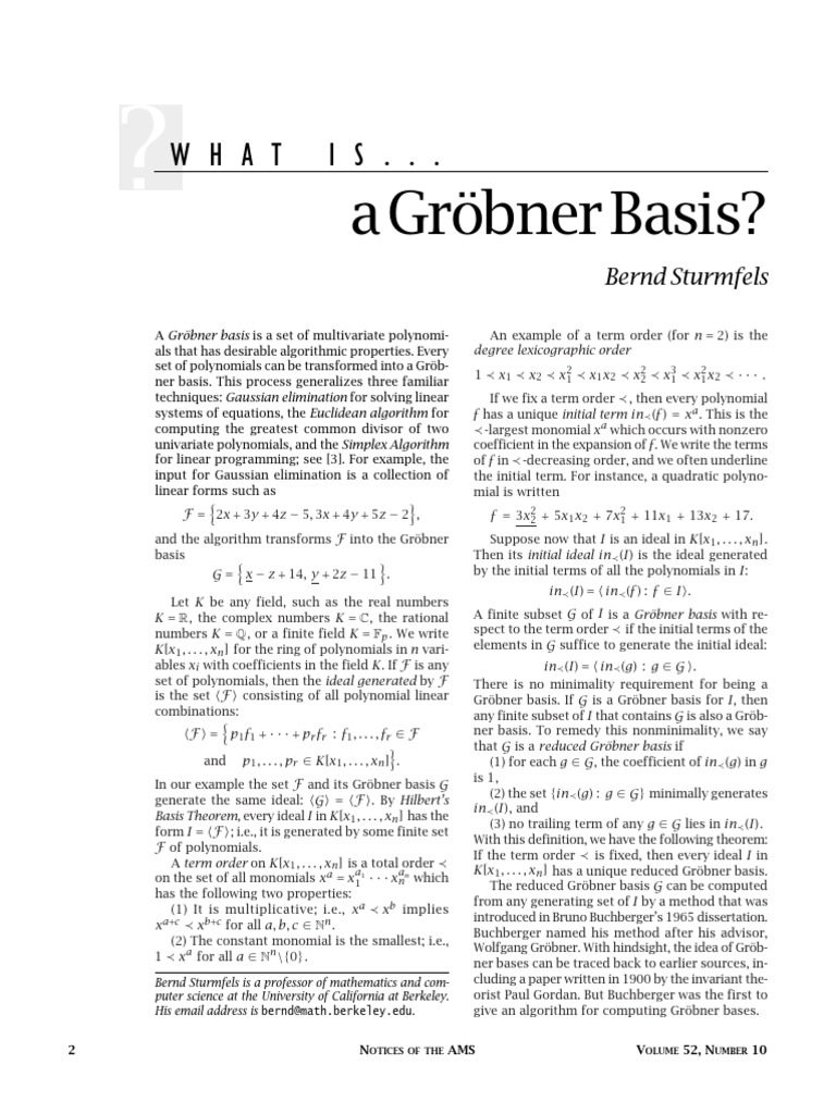 What Is A Gröbner Basis? | PDF | Polynomial | Computational Science