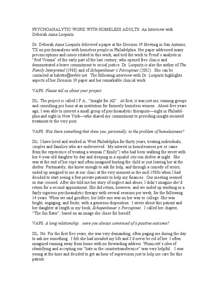 Deborah Luepnitz Interview PDF | PDF | Psychoanalysis | Sigmund Freud