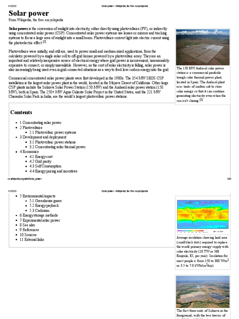 Solar Power - Wikipedia, The Free Encyclopedia PDF | PDF | Solar Power ...
