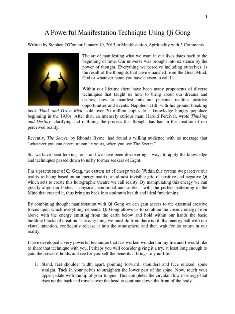 Qi Gong Manifestation Technique Guide | PDF | Plane (Esotericism) | Gravity