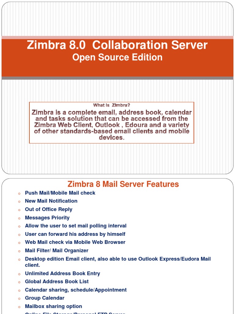 Zimbra 8 Open Source Features Overview | PDF | Business | Technology ...