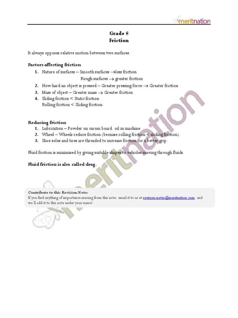 Grade 8 Friction Concepts | PDF