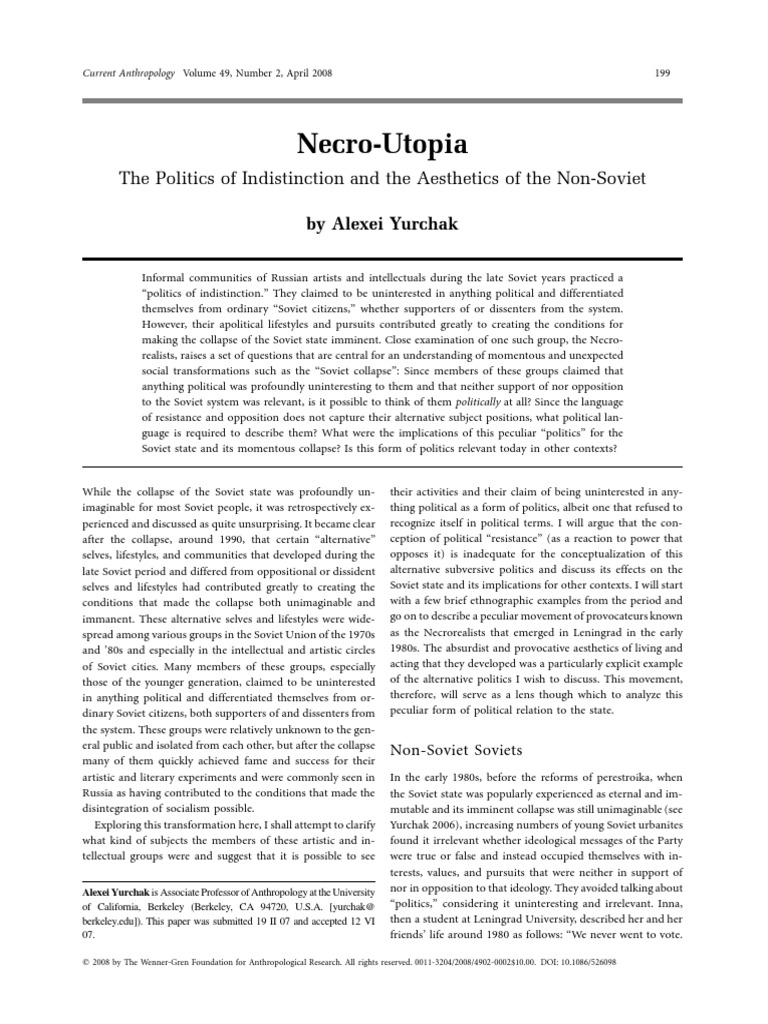Necro-Utopia - The Politics of Indistinction and The Aesthetics of The ...
