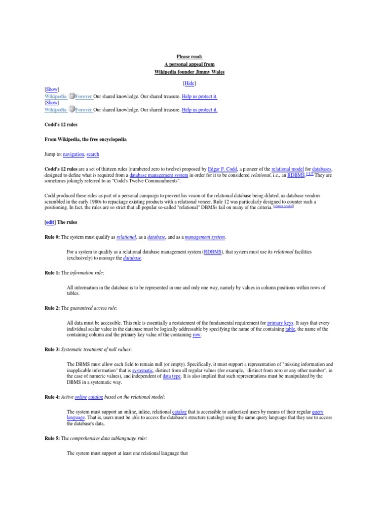 Codd Rules | PDF | Relational Model | Databases