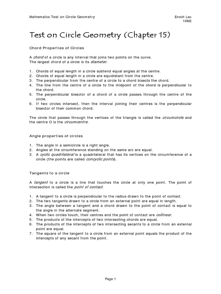 Circle Geometry PDF | PDF | Circle | Perpendicular