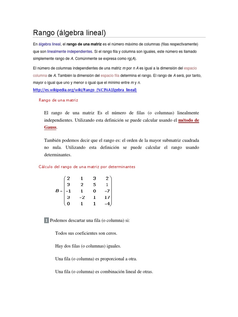 Rango | PDF | Determinante | Conceptos matemáticos