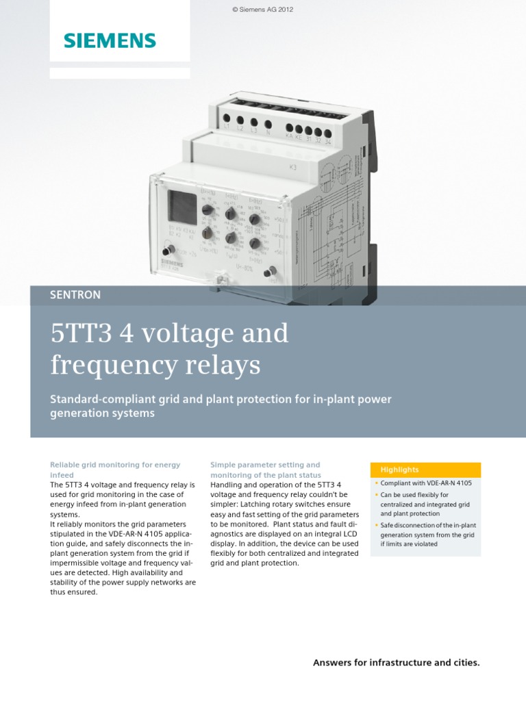SENTRON - 5TT3 4 Voltage and Frequency Relays PDF | PDF | Relay ...