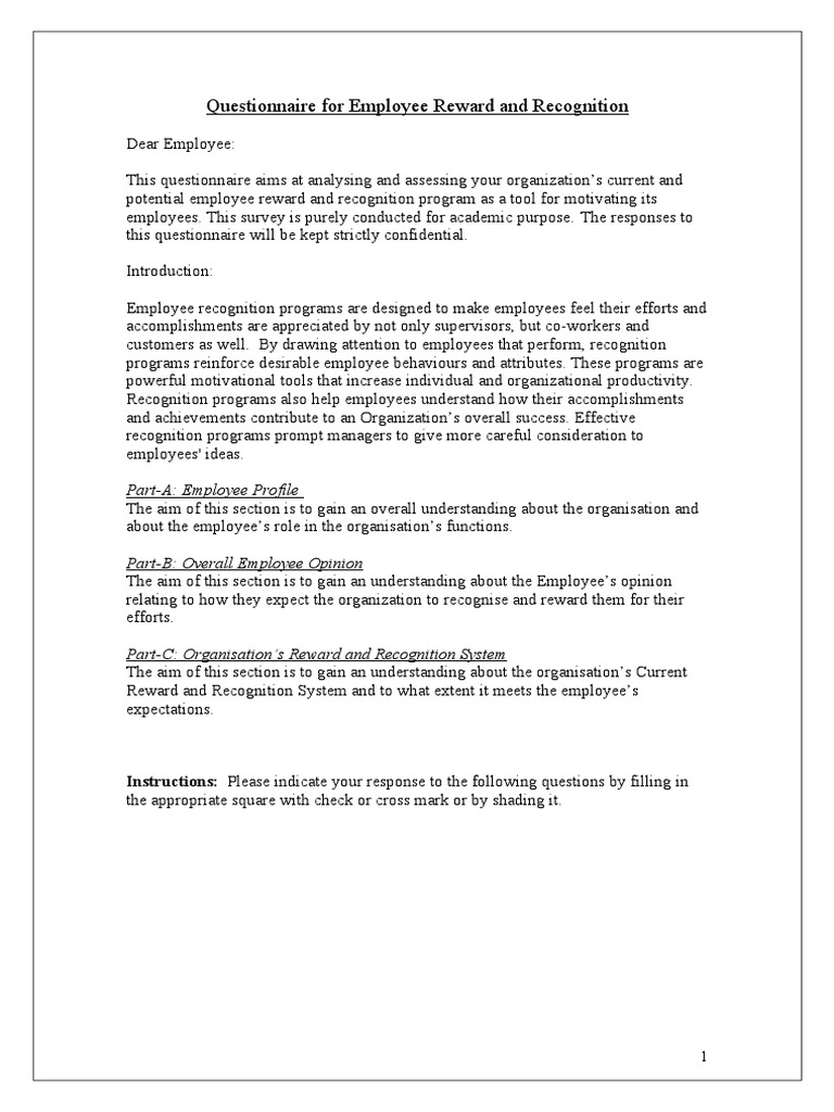 Questionnaire For Employee Reward and Recognition | PDF | Business