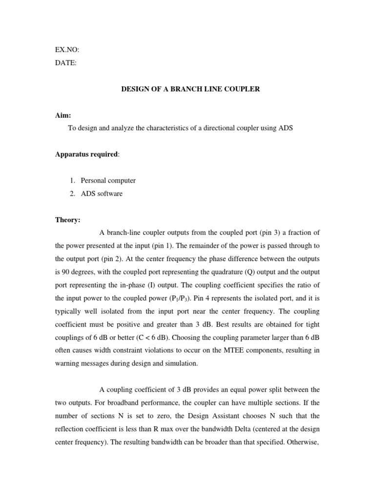 Branch Line Coupler Design in ADS | PDF | Electrical Engineering ...