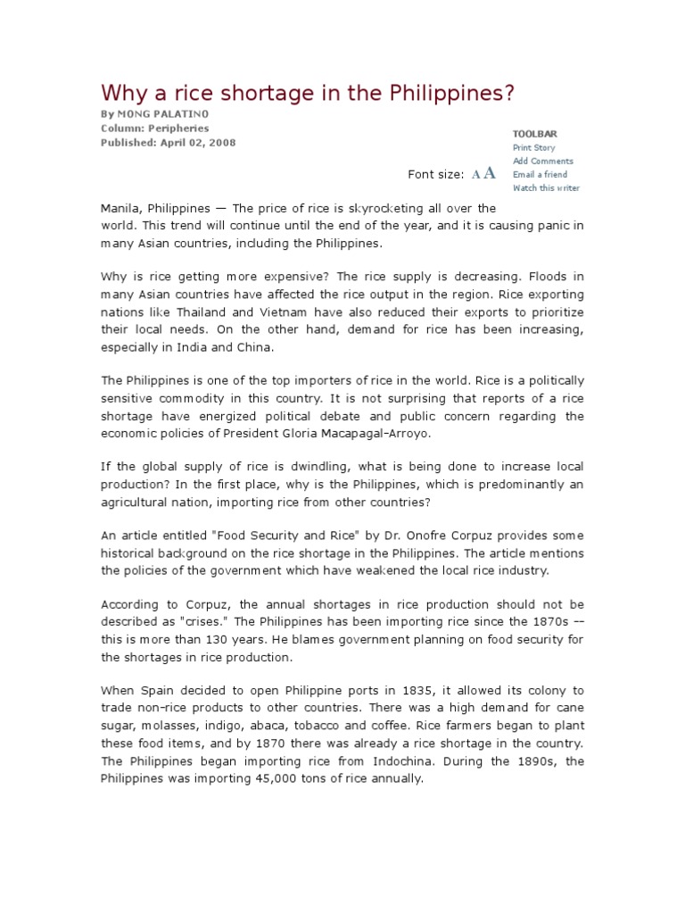 Why A Rice Shortage in The Philippines | PDF | Rice | Philippines